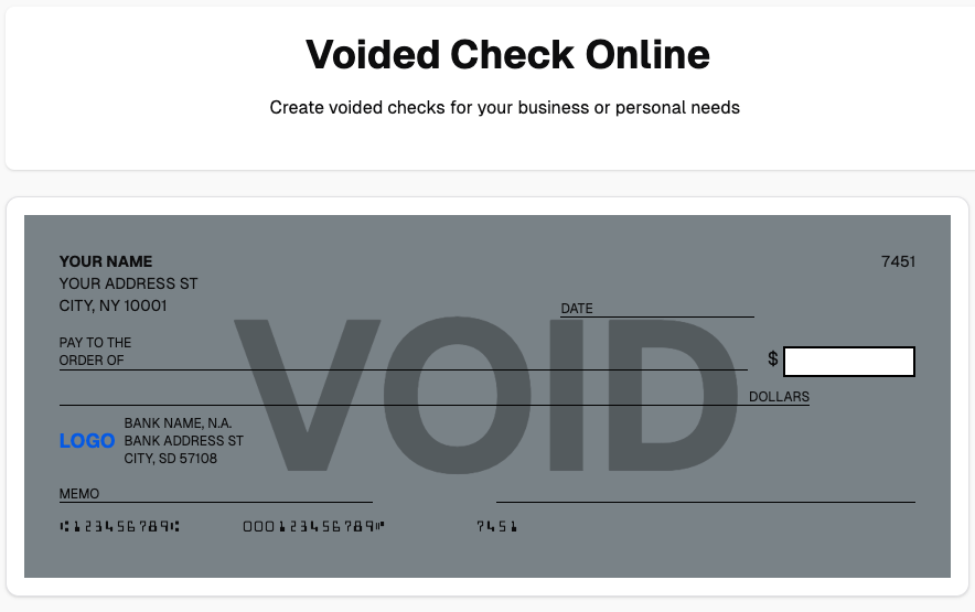 BMO Bank Voided Check & Direct Deposit Form Generator Online - My Check ...